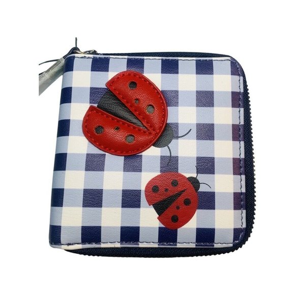 Minicci | Bags | Mincci Lady Bug Zip Bifold Wallet Blue White Checker ...